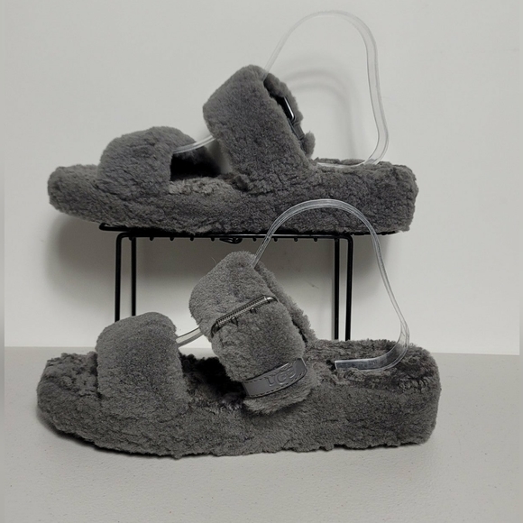 UGG | Shoes | Ugg Fuzz Yeah Sheepskin Sandal Slipper Adjustable Gray Sz ...